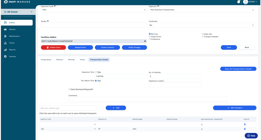Add and Edit Transportation Details