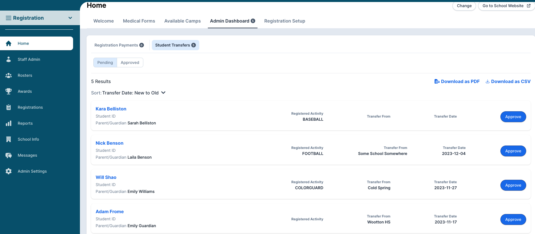 Transfer Student Dashboard