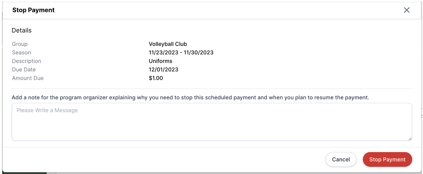 Stopping and Restarting Payments