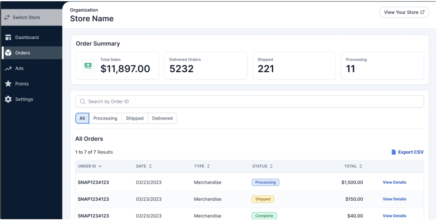 Navigating your dashboard- Orders
