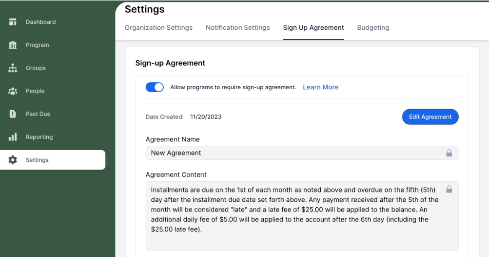 Adding a Financial Commitment Agreement